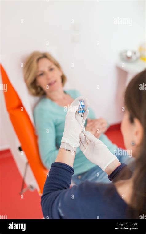 Woman Receiving Botox Injections For Treatment Of Wrinkles Stock Photo Alamy