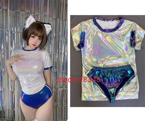 【未使用】mサイズ ホワイトシルバー ウエットルック・ホログラム光沢 ブルー・エナメル半袖体操服 ブルマsetの落札情報詳細 ヤフオク落札