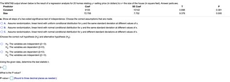 solved Р the minitab output shown below is the result of a