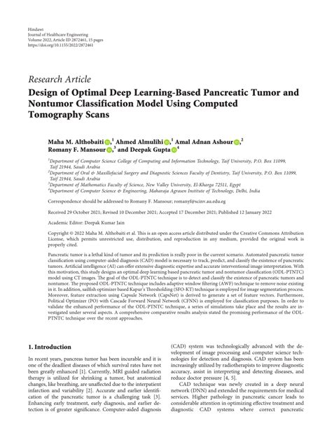 Pdf Design Of Optimal Deep Learning Based Pancreatic Tumor And