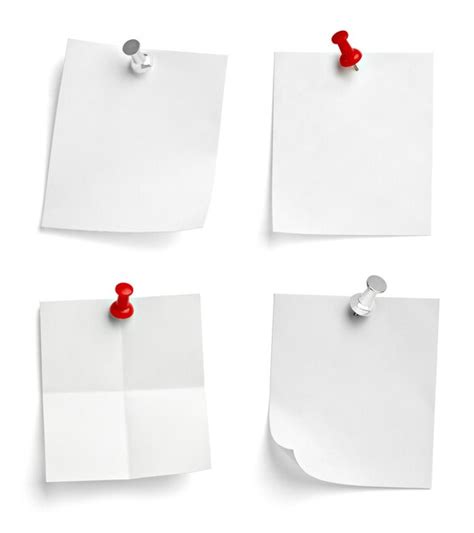 Premium Photo Collection Of Various Note Paper With A Push Pin On White Background