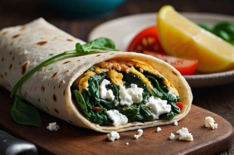 Premium Photo Breakfast Burrito With Spinach And Feta
