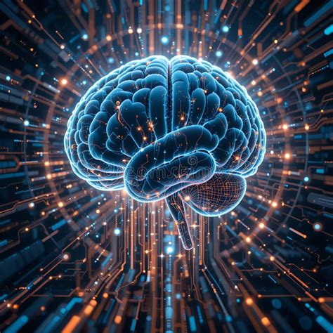 Glowing AI Brain with Interconnected Circuits in Cyberspace Stock Illustration - Illustration of ...