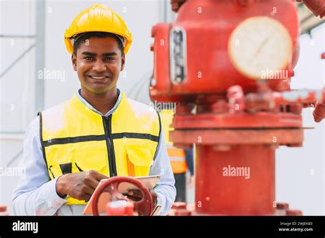 Portrait Happy Indian Engineer Safety Staff Worker Work Control Operate