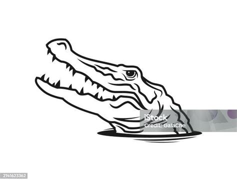 Alligator Head Emerging From Water Cut Out Vector Silhouette Stock
