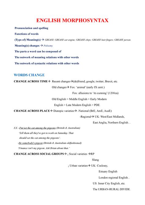 Appunti Di Morfosintassi Inglese English Morphosyntax Pronunciation
