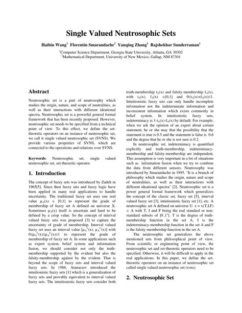 Pdf Single Valued Neutrosophic Sets