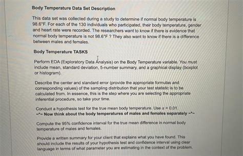 Solved Body Temperature Data Set Description This Data Set Chegg Com