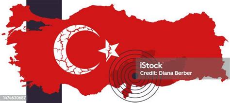 터키 지진 배너입니다 지진의 진원지의 둥근 기호와 터키의 지도의 벡터 그림 0명에 대한 스톡 벡터 아트 및 기타 이미지 0명