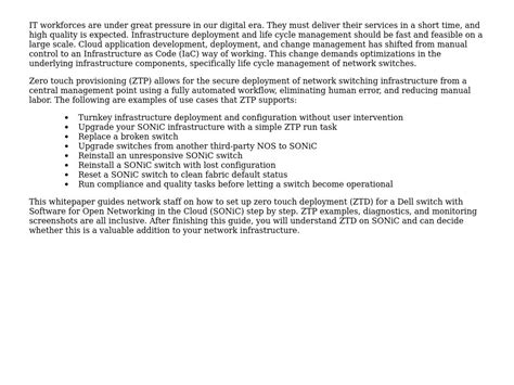 Executive Summary Zero Touch Deployment Of Open Dell Switches With Sonic Dell Technologies