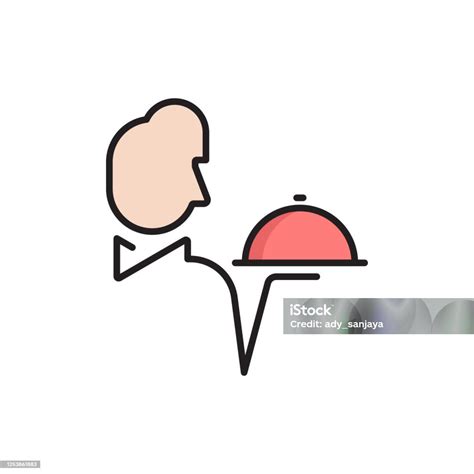 흰색 배경에 격리 된 레스토랑 웨이터 아바타 벡터 아이콘 디자인에 대한 스톡 벡터 아트 및 기타 이미지 디자인 레스토랑