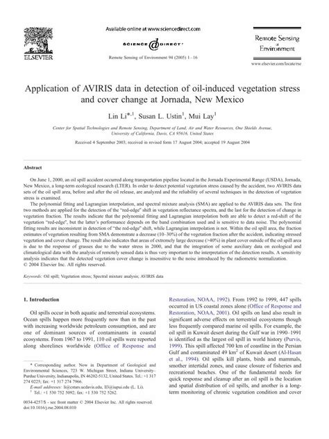 pdf application of aviris data in detection of oil induced vegetation