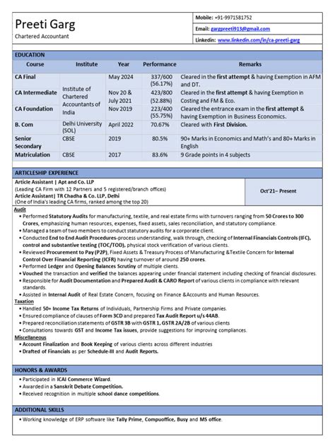 Preeti Garg Resume Pdf Audit Taxes