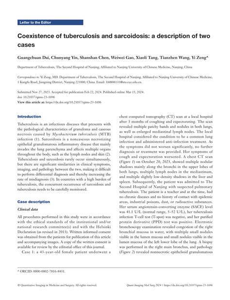 Pdf Coexistence Of Tuberculosis And Sarcoidosis A Description Of Two