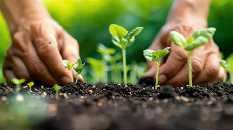 Premium Photo A Gardener Is Planting A Handful Of Small Seedlings In