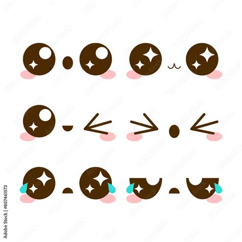 Smiley Kawaii Emoji Vector Set Emoticon Cute Chibi Smileys Cartoon In