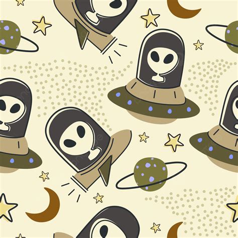 우주 코스모스 귀여운 일러스트 벡터 스칸디나비아 스타일에 외계인 Ufo와 유치 그리기 원활한 패턴 배경 삽화 외계인 배경