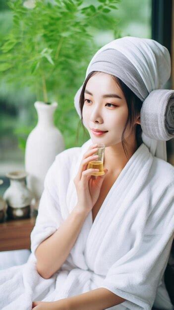 Premium Ai Image Asian Young Woman Is Drinking Sake While She