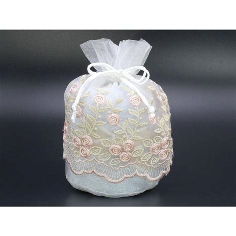 巾着袋 9cm×9cm×14cm マチ付き オーガンジー 小花刺繍 ラッピング 包装 巾着ポーチ 小物入れ 天然石 セレクトエー