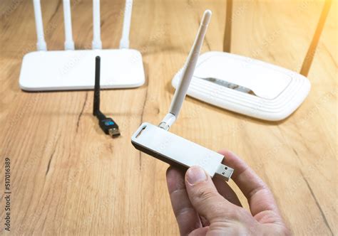 Zdjęcie Stock Man Choose Of Different Types Of Wi Fi Routers Modern