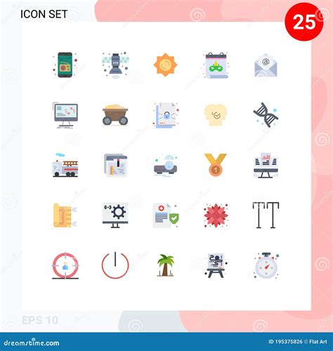 Set Of 25 Vector Flat Colors On Grid For Synchronization Mail Sun