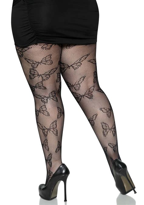 Plus Size Womens Black Butterfly Net Tights