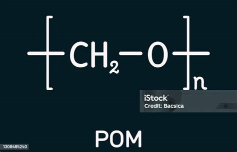 폴리옥시메틸렌 Pom 아세트탈 폴리아세탈 폴리포름알데히드 분자 그것은 합성 폴리머 엔지니어링 열가소성 가소성입니다 진한 파란색 배경의 골격 화학 포뮬러 0명에 대한 스톡