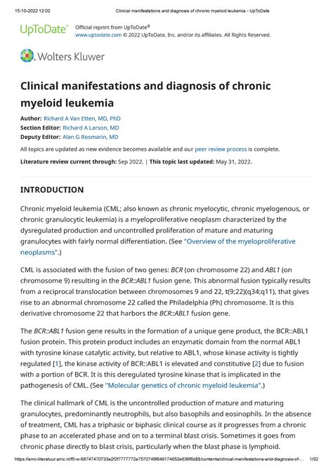 Clinical Manifestations And Diagnosis Of Chronic Myeloid Leukemia Up