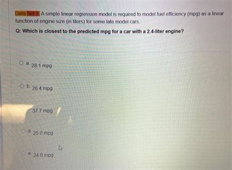 solved data set 5 a simple linear regression model is