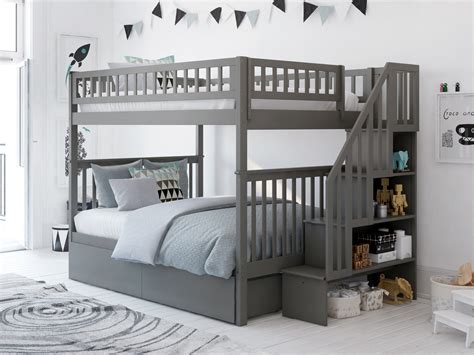 Harriet Bee Ilariana Heavy Duty Wood Safety Staircase Bunk Bed With