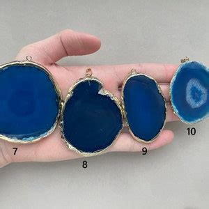 Large Agate Necklace Slice Blue Agate Pendant For Women Big Agate