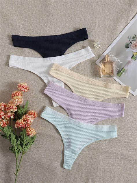 5 Piezas Set Bragas Unicolor De Canalé