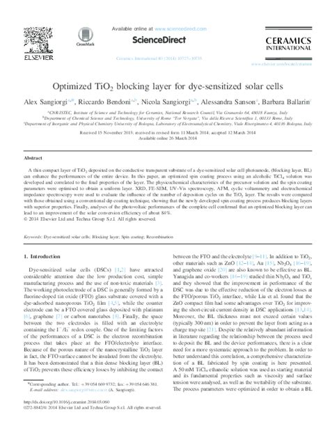 Pdf Optimized Tio2 Blocking Layer For Dye Sensitized Solar Cells