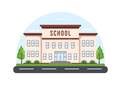 Basisschool Met Bouwstructuur En Eksterior In Plaatje Handgetekende