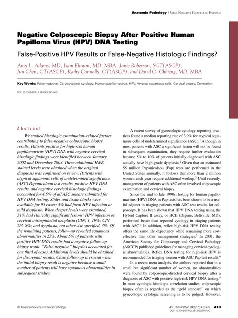 Pdf Negative Colposcopic Biopsy After Positive Human Papilloma Virus
