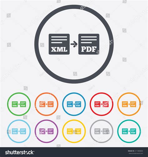 export xml to pdf icon file document symbol round circle buttons with