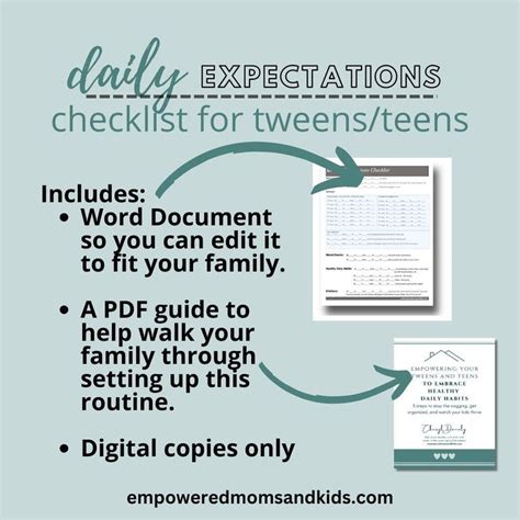 Daily Expectations Checklist Motivate Your Tweens And Teens Etsy