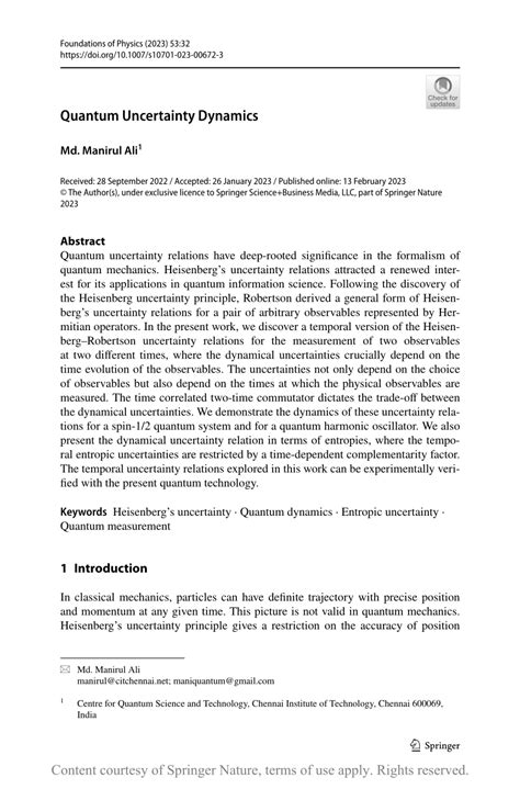 Quantum Uncertainty Dynamics Request PDF