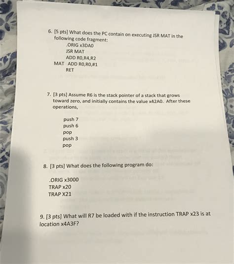 Solved 6 5 ﻿pts ﻿what Does The Pc Contain On Executing Jsr