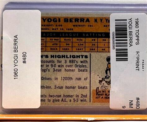 1960 Topps Yogi Berra New York Yankees 480 Novelty Card Read