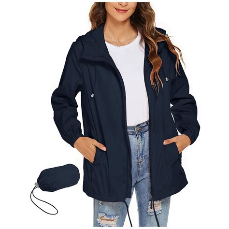 Navy Lightweight Hoods For Ladies Winter Fall Long Sleeve With Hood