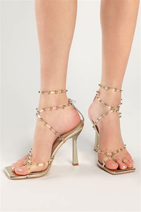 Gold High Heel Sandals Strappy High Heels Square Toe Heels Lulus
