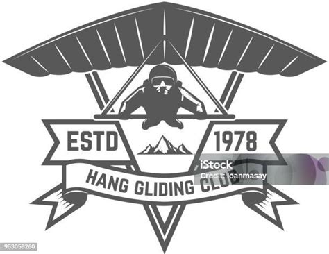 행글라이딩 클럽 엠 블 럼 템플릿입니다 레이블 상징 기호에 대 한 디자인 요소입니다 행글라이더에 대한 스톡 벡터 아트 및 기타