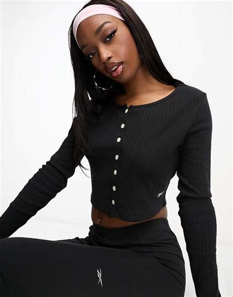 Reebok Long Sleeve Ribbed Crop In Black Asos