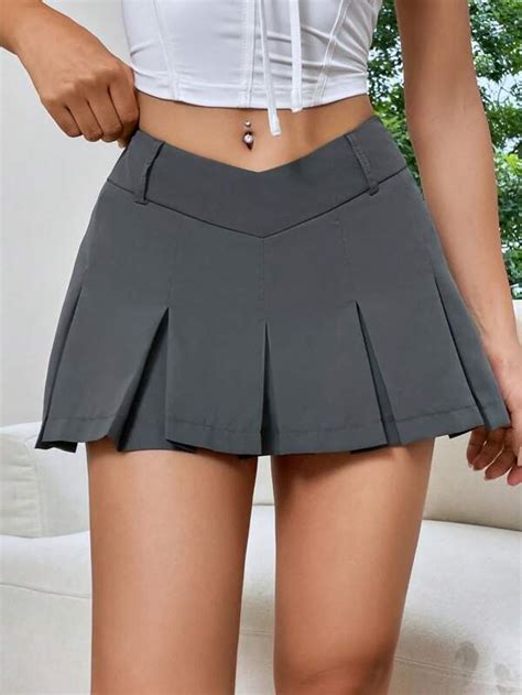 SHEIN Qutie Solid Pleated Hem Skirt SHEIN USA