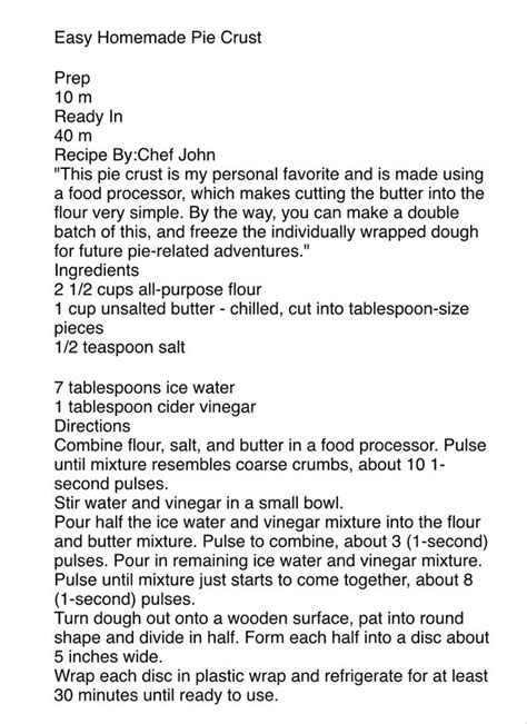 Barrys Easy Pie Crust Pie Crust Food Processor Recipes Homemade