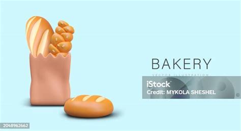 빵이 들어 있는 종이 봉지 안에 꼰 빵 파란색 배경에 가까운 둥근 덩어리가 있는 포스터 3차원 형태에 대한 스톡 벡터 아트 및 기타 이미지 3차원 형태 빵집 빵
