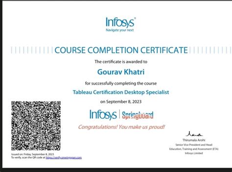 Tableau Tableaucertified Infosysspringboard Dataanalytics Datavisualization Gourav Khatri