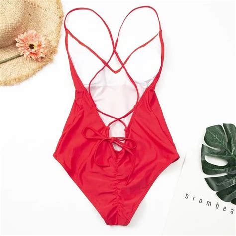 Badu Bg Нови дамски едноцветни бикини Секси превръзки Целен бански костюм без гръб Дамски бански