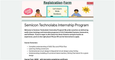 Vlsi Embedded Trainings On Linkedin Semicon Technolabs Internship Program